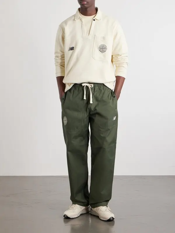 Stone Island Logo-print Cotton-jersey Polo Sweater - Neutrals