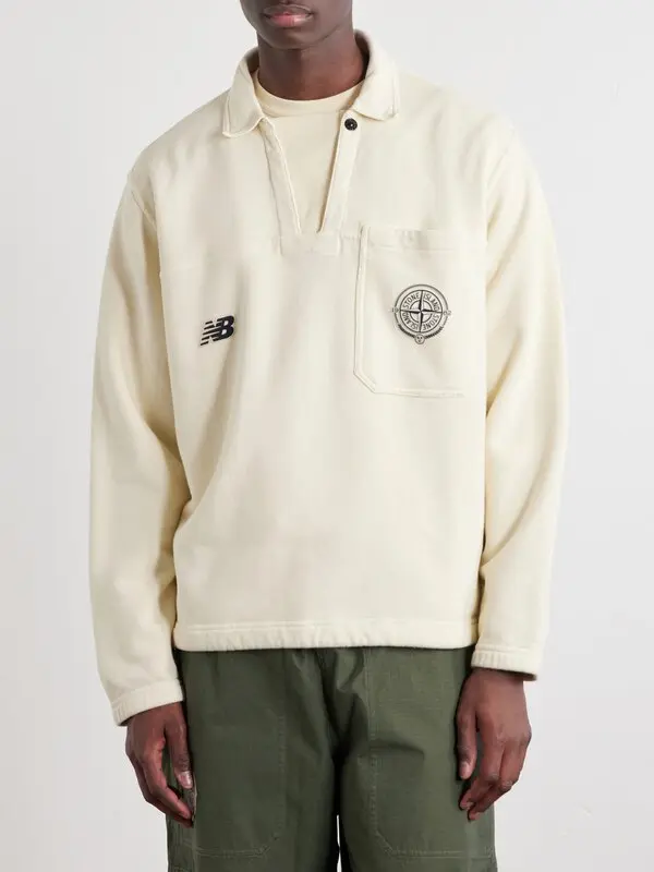 Stone Island Logo-print Cotton-jersey Polo Sweater - Neutrals