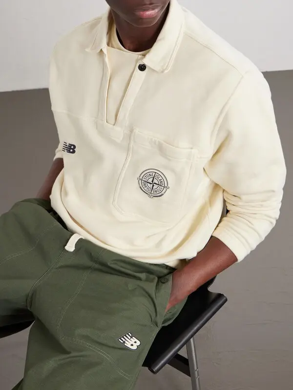 Stone Island Logo-print Cotton-jersey Polo Sweater - Neutrals
