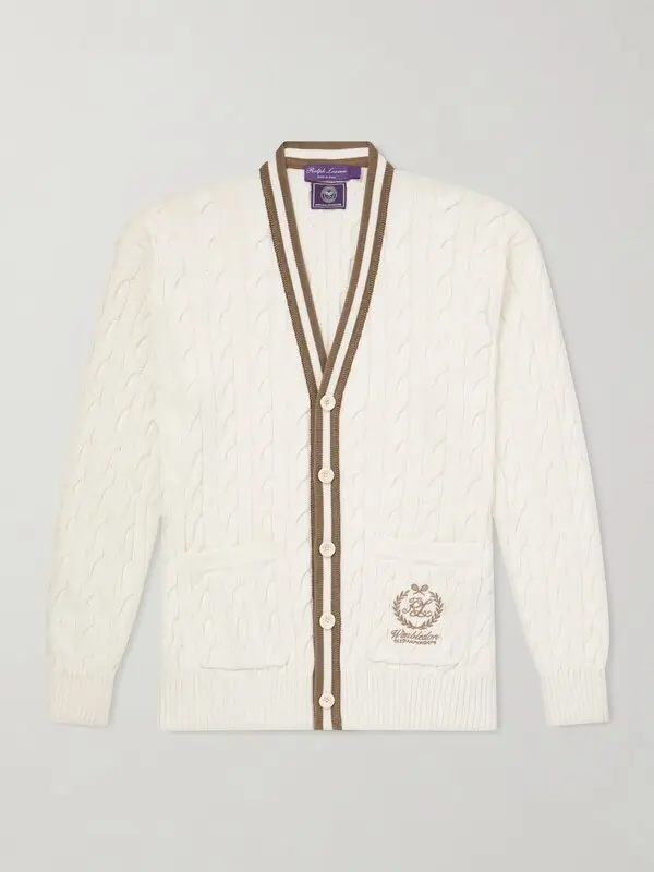 Ralph Lauren Purple Label Wimbledon Capsule Cable Knit Cardigan - Neutrals