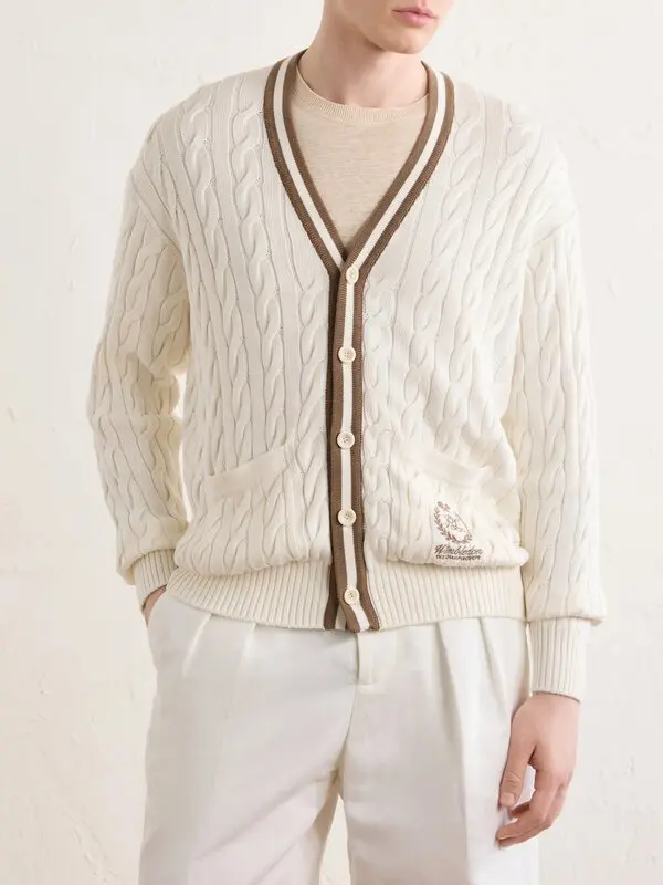 Ralph Lauren Purple Label Wimbledon Capsule Cable Knit Cardigan - Neutrals