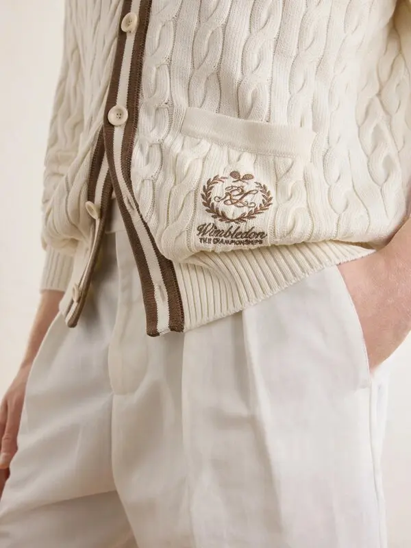 Ralph Lauren Purple Label Wimbledon Capsule Cable Knit Cardigan - Neutrals