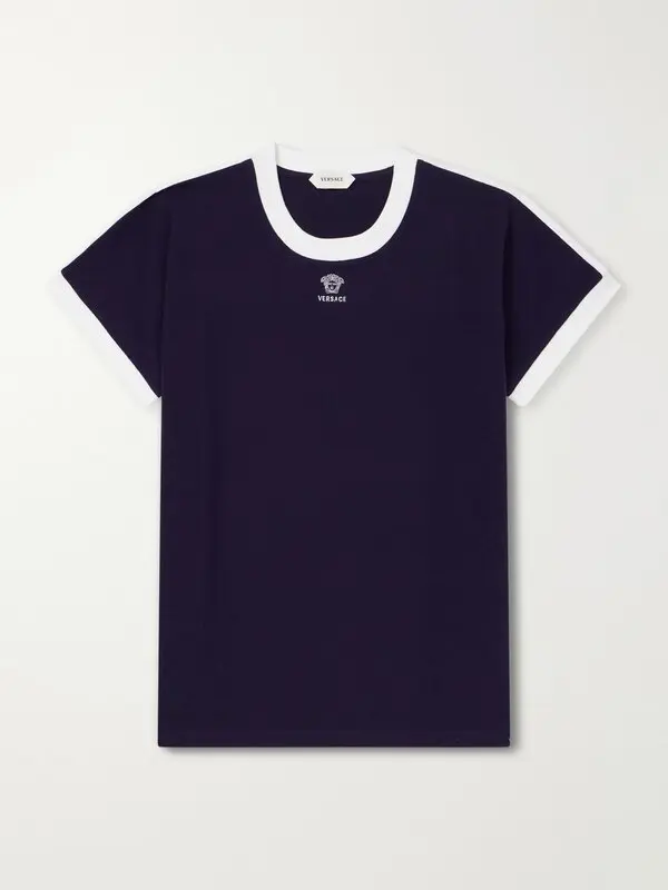 Versace Medusa-embroidered Cotton-blend Jersey T-shirt - Blue
