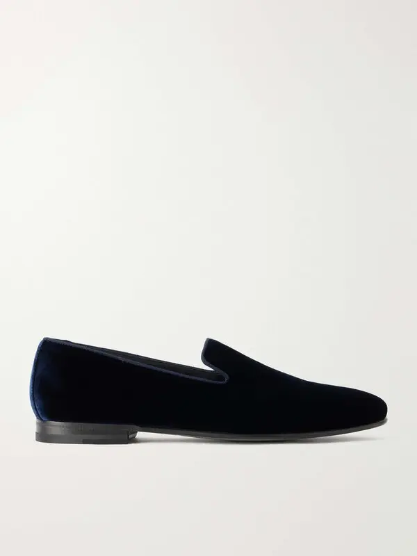 Manolo Blahnik Mario Velvet Loafers - Navy