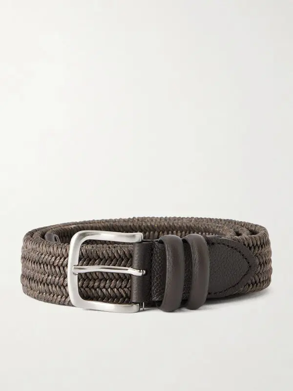 Mr P. Woven Belt With Leather Trim - Brown