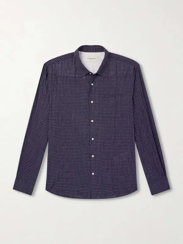 Officine Générale Benoit Checked Cotton-blend Voile Shirt - Navy