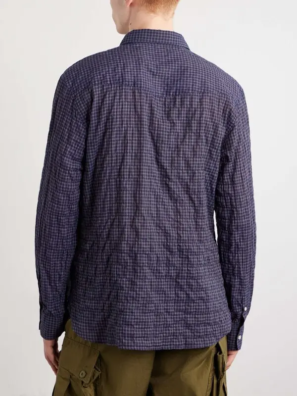 Officine Générale Benoit Checked Cotton-blend Voile Shirt - Navy