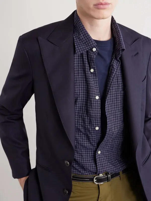 Officine Générale Benoit Checked Cotton-blend Voile Shirt - Navy