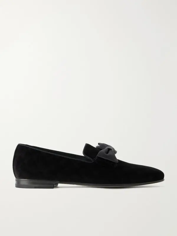 Manolo Blahnik Rufus Quilted Velvet Loafers With Bow Detailing - Black