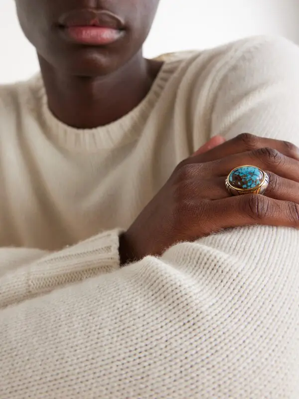 JACQUES MARIE MAGE Bo-jo-ring Sterling And 18-karat Gold Apache Turquoise Ring