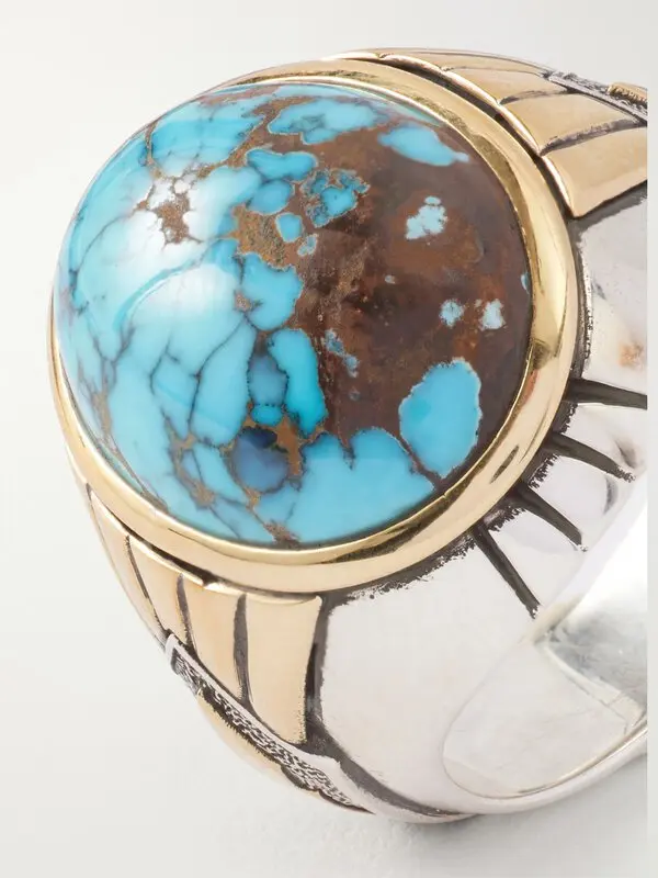 JACQUES MARIE MAGE Bo-jo-ring Sterling And 18-karat Gold Apache Turquoise Ring