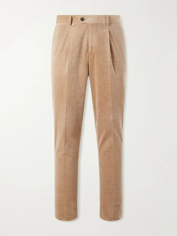 Brunello Cucinelli Pleated Cotton-blend Corduroy Trousers - Brown
