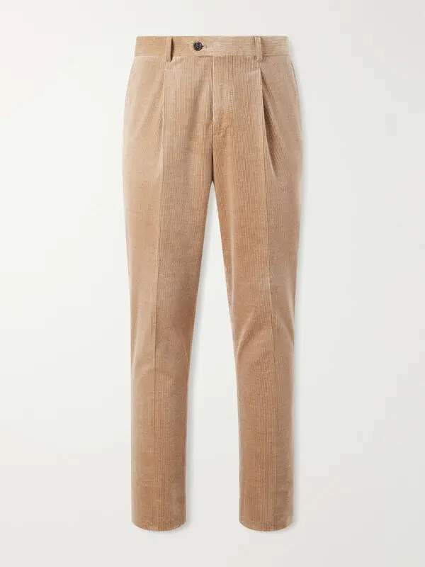 Brunello Cucinelli Straight-leg Pleated Cotton-blend Corduroy Trousers - Camel