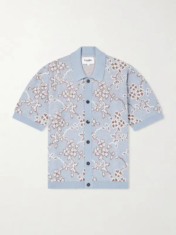 CORRIDOR Trellis Knitted Organic Cotton Shirt - Blue