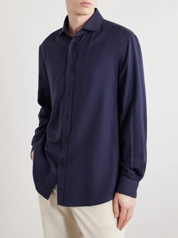 Brunello Cucinelli Herringbone Cotton And Lyocell-blend Shirt