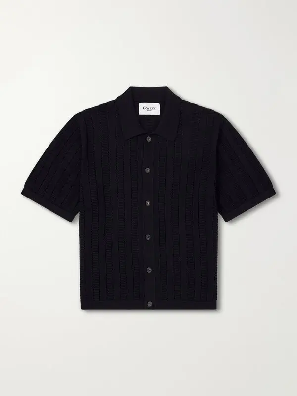 CORRIDOR Pointelle-knit Cotton Shirt - Black