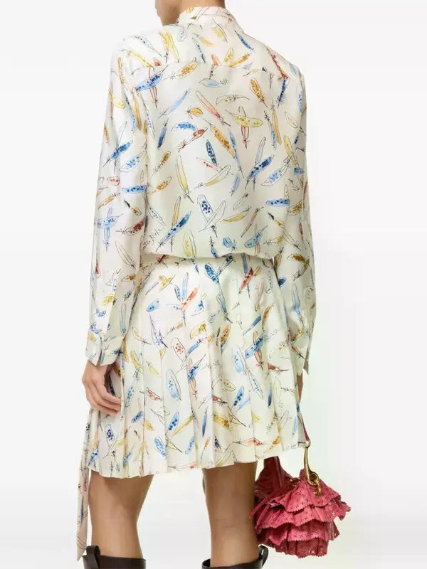 Burberry Silk Twill Scarf Blouse With Sir Quentin Blake Feather Print