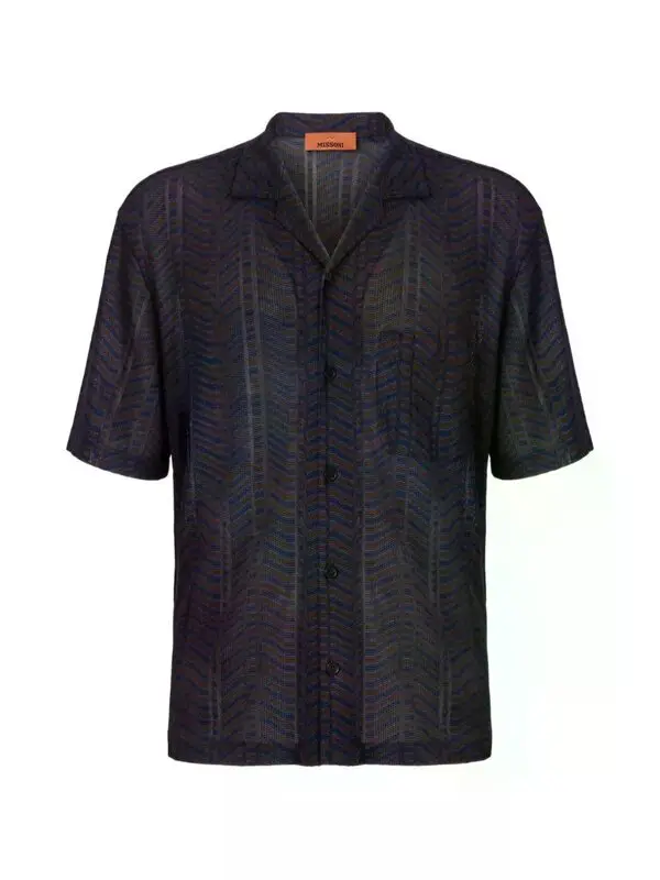 Missoni Chevron-knit Short-sleeve Shirt - Blue