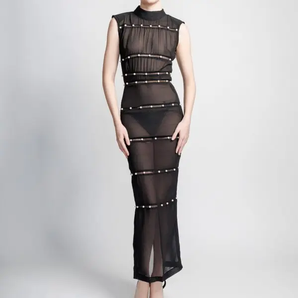 CHUKS COLLINS Ife Sleeveless Sheer Maxi Dress - Black