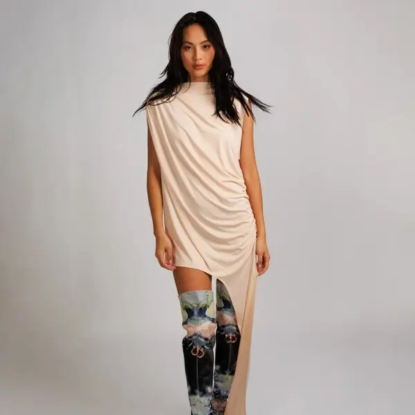 CHUKS COLLINS Asymmetrical Mock Neck Sleeveless Dress-top - Brown