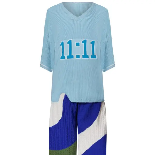 CHUKS COLLINS Hand-knit Cotton Set With "11:11" Detail - Blue
