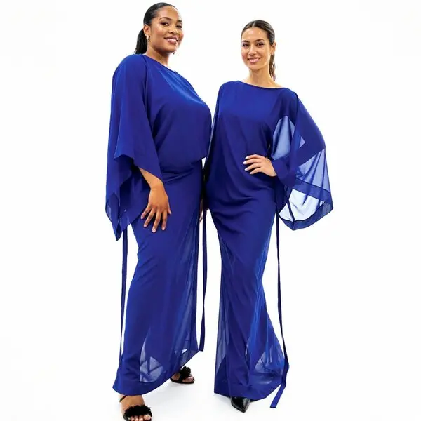CHUKS COLLINS Chiffon Convertible Batwing Maxi Dress - Blue