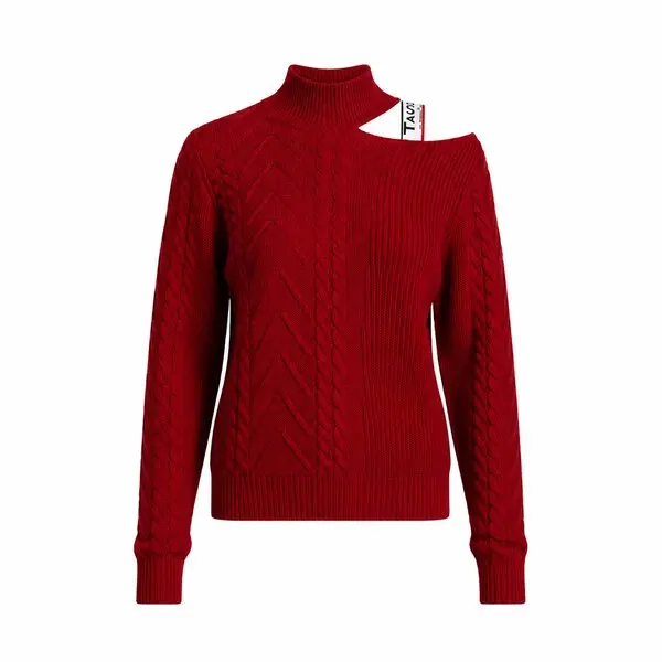 CHUKS COLLINS Diffusion Collection Victorian Cut Out Shoulder Sweater - White/red