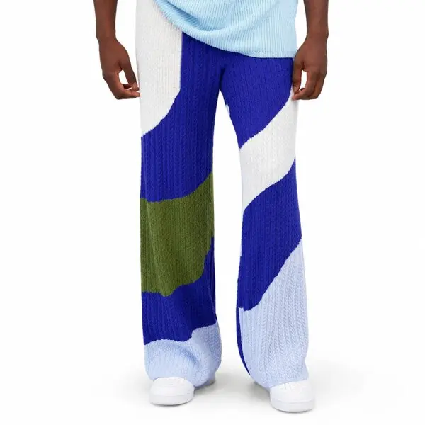 CHUKS COLLINS Hand-knit Ocean Print Wide Leg Pants - Blue