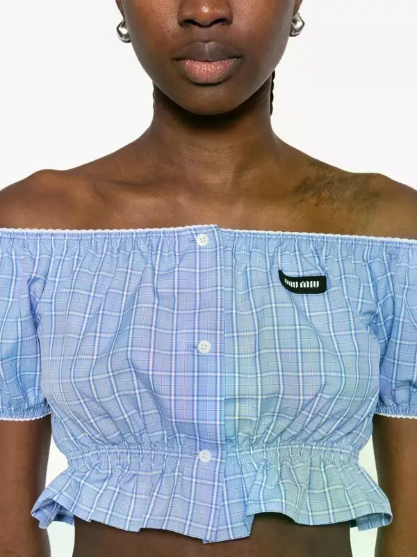 Miu Miu Checked Poplin Crop Top