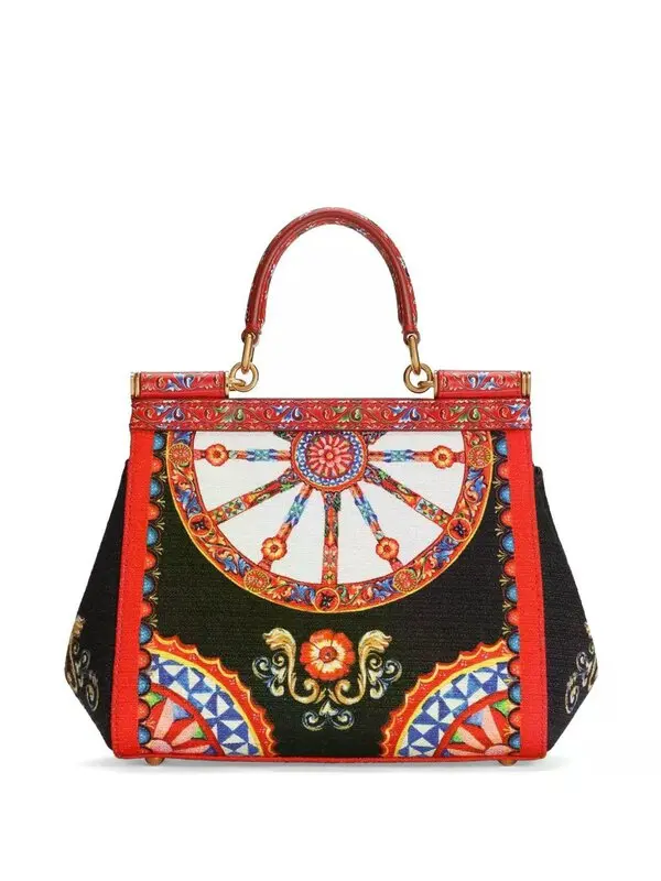 Dolce & Gabbana Small Sicily Handbag With Carretto Print - Black