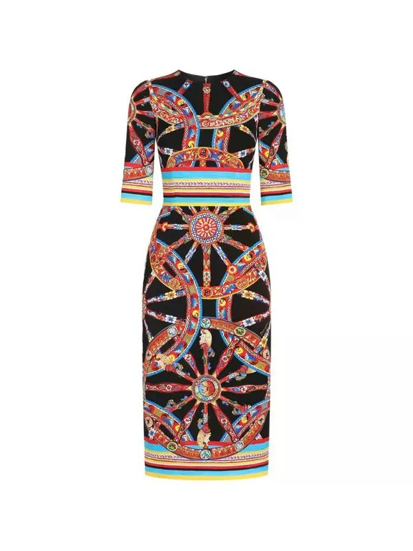 Dolce & Gabbana Carretto Print Charmeuse Dress - Black