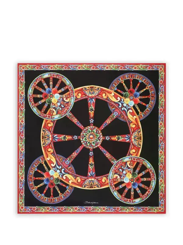 Dolce & Gabbana 70x70 Carretto-print Silk Twill Scarf - Black