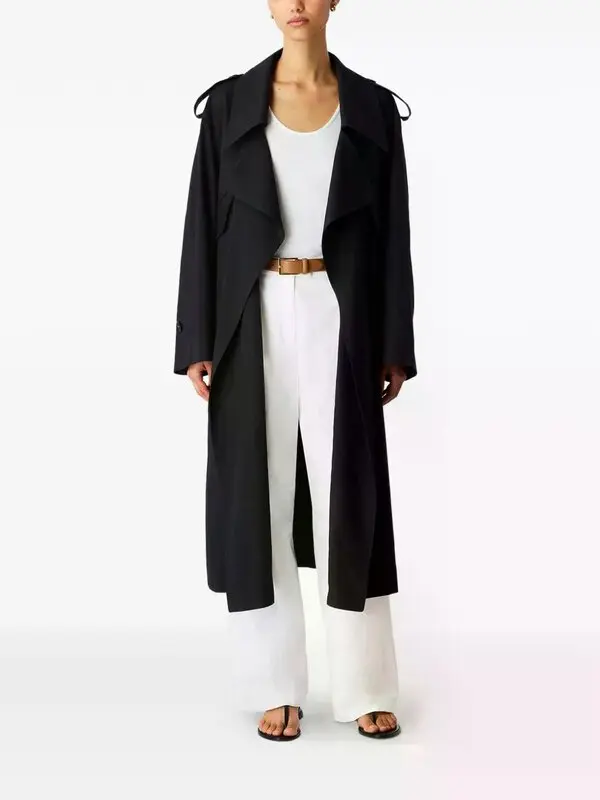 Another Tomorrow Belted Flap-pocket Trench Coat