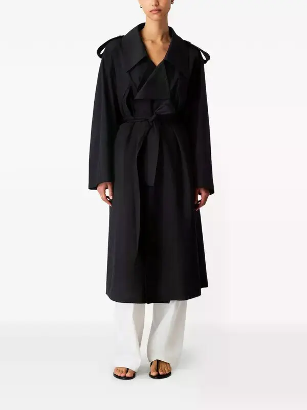 Another Tomorrow Belted Flap-pocket Trench Coat