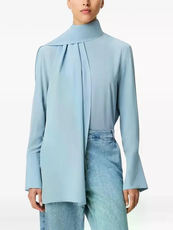 Another Tomorrow Silk Band Collar Blouse