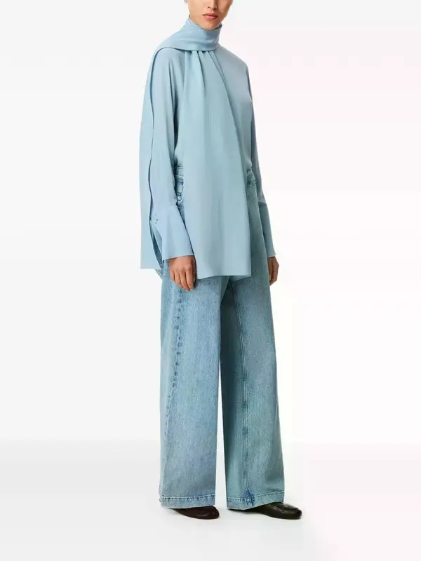 Another Tomorrow Silk Band Collar Blouse