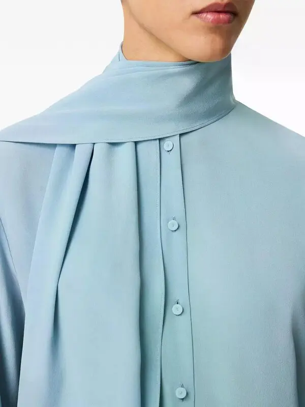 Another Tomorrow Silk Band Collar Blouse