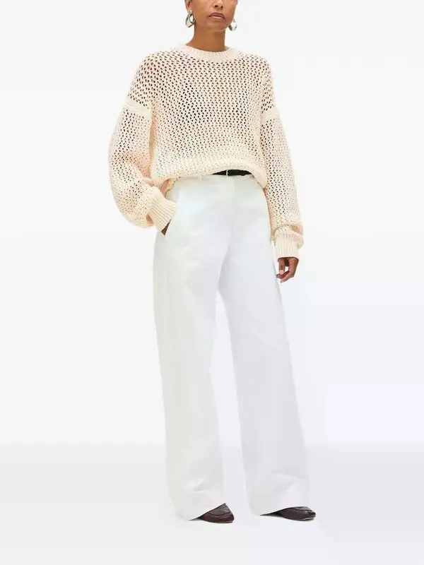 Another Tomorrow Open Knit Crew Neck Sweater