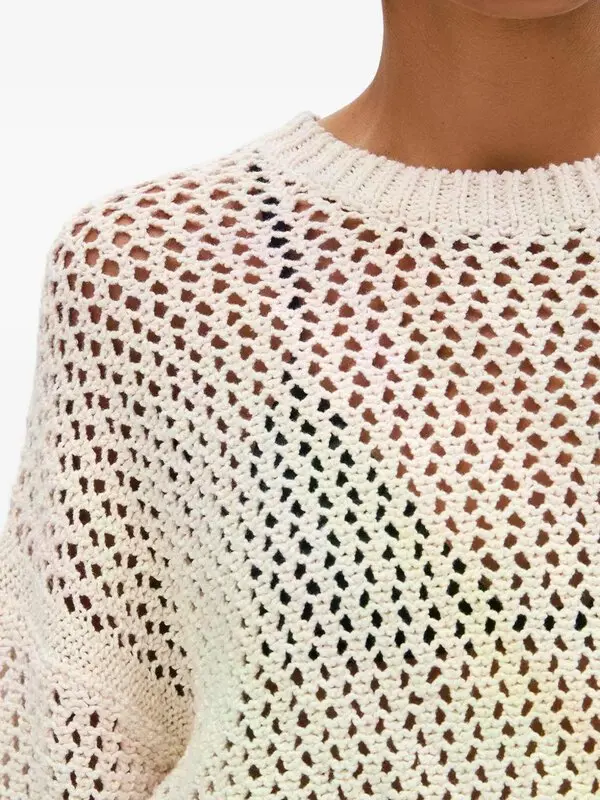 Another Tomorrow Open Knit Crew Neck Sweater