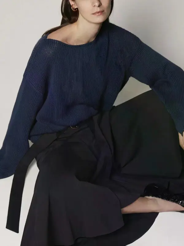Another Tomorrow Draped Knit Cotton Sweater