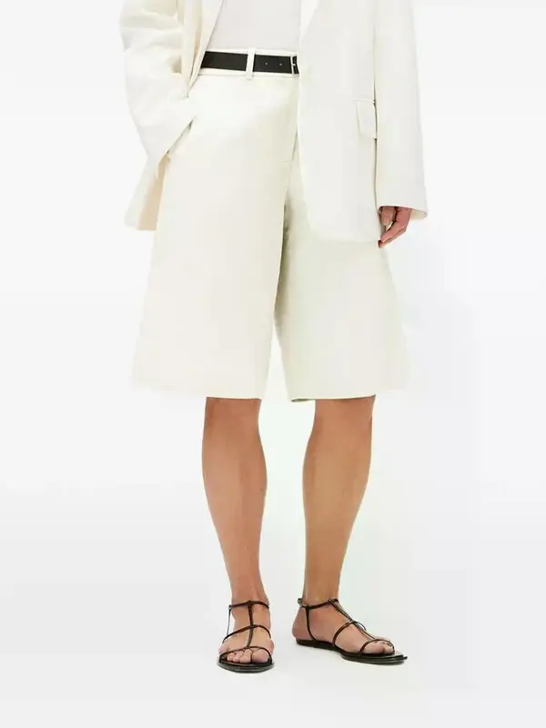 Another Tomorrow Off-white Belted Bermuda Shorts