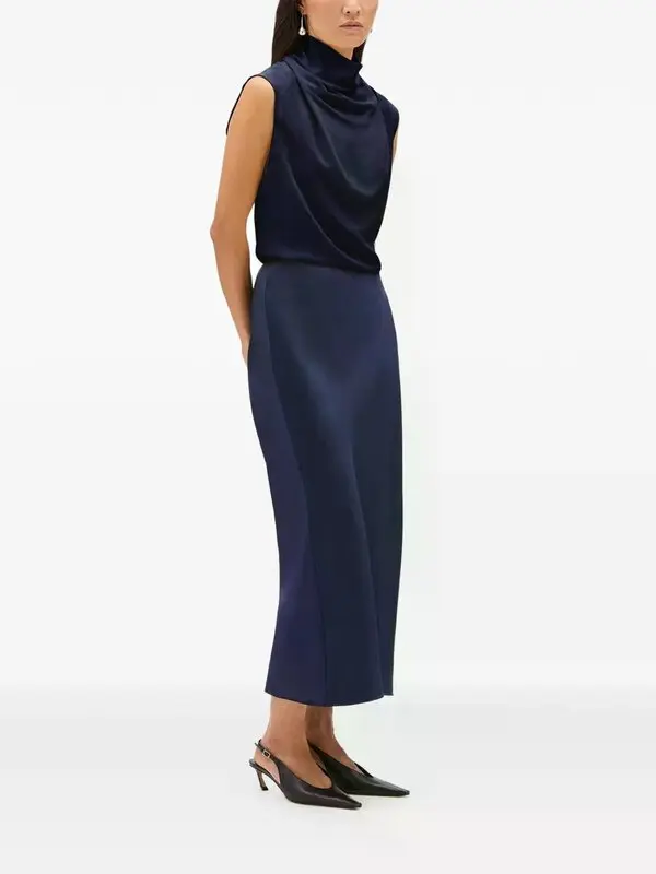 Another Tomorrow Cowl Neck Draped Top - Blue