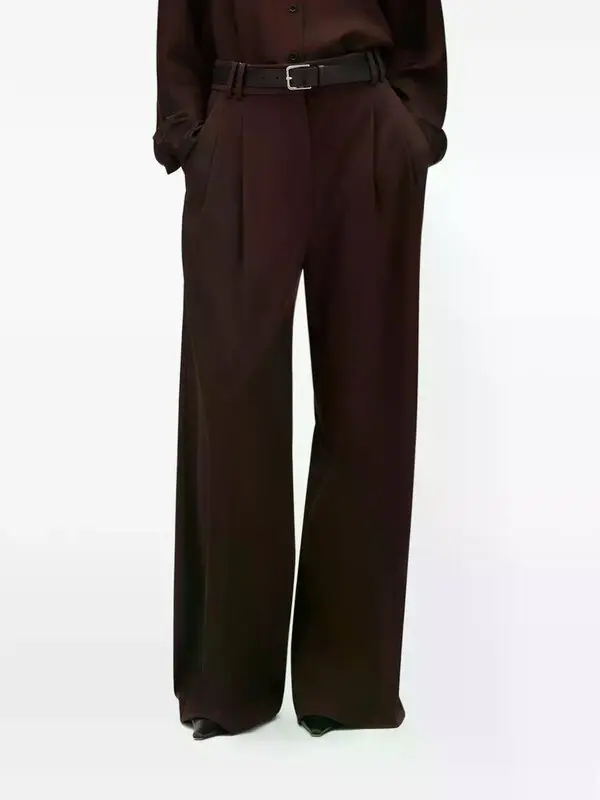 Another Tomorrow Pleated Twill Wool Trousers