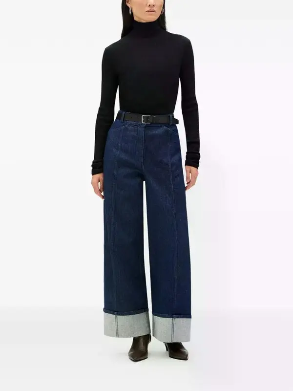 Another Tomorrow Cuffed Seamed Wide-leg Jeans