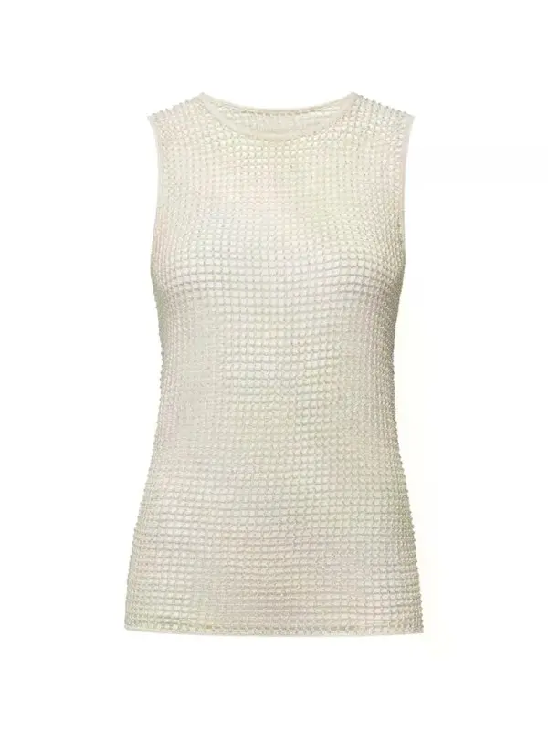 Another Tomorrow Beaded Mesh-knit Sleeveless Top