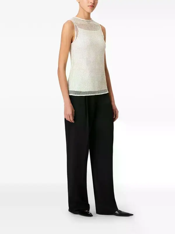 Another Tomorrow Beaded Mesh-knit Sleeveless Top
