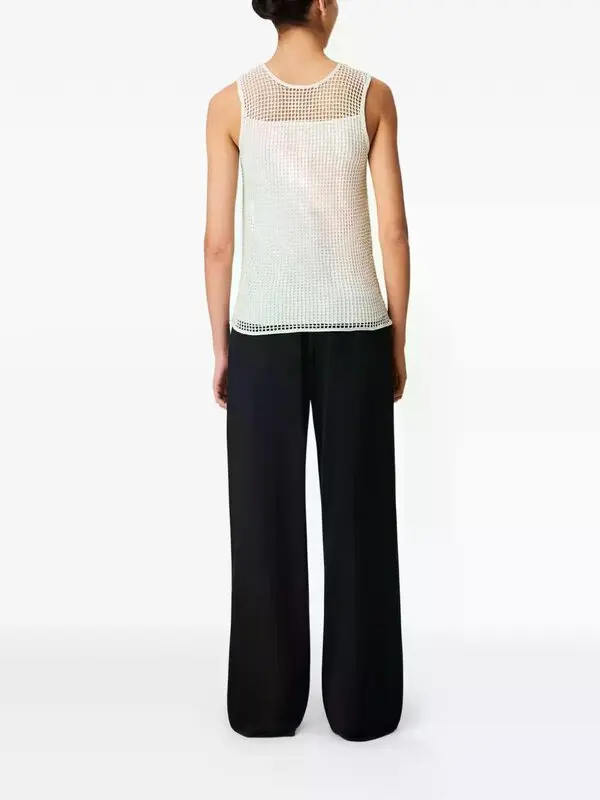 Another Tomorrow Beaded Mesh-knit Sleeveless Top