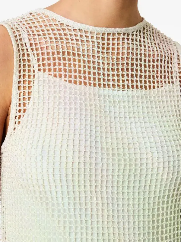 Another Tomorrow Beaded Mesh-knit Sleeveless Top