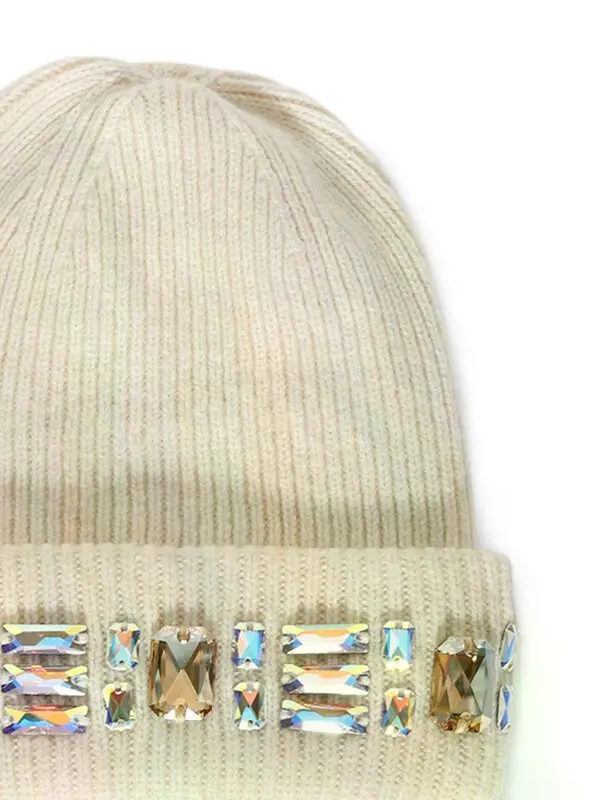 MELROSE HIGH Crystal-embellished Ribbed-knit Beanie Hat
