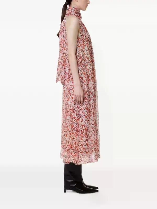 Another Tomorrow Silk Chiffon Scarf Midi Dress
